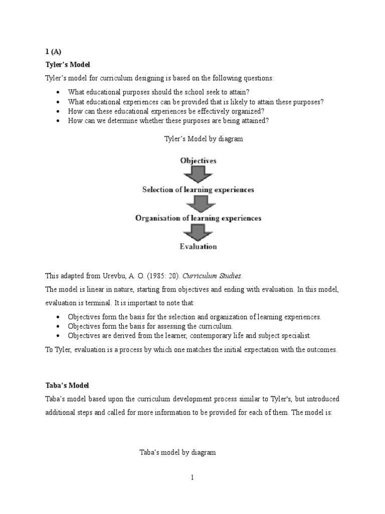 Analyzing Models of Curriculum Design: Comparing Tyler, Taba, and ...