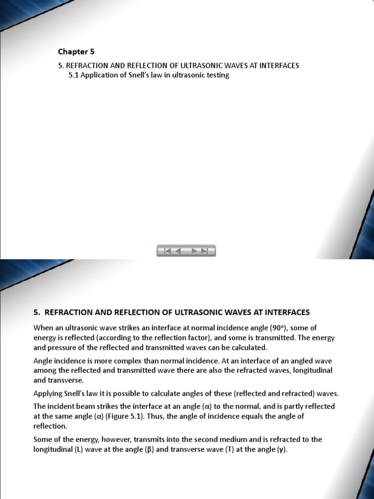 Refraction and Reflection of Ultrasonic Waves at Interfaces 5.1 Application of Snell's Law in ...
