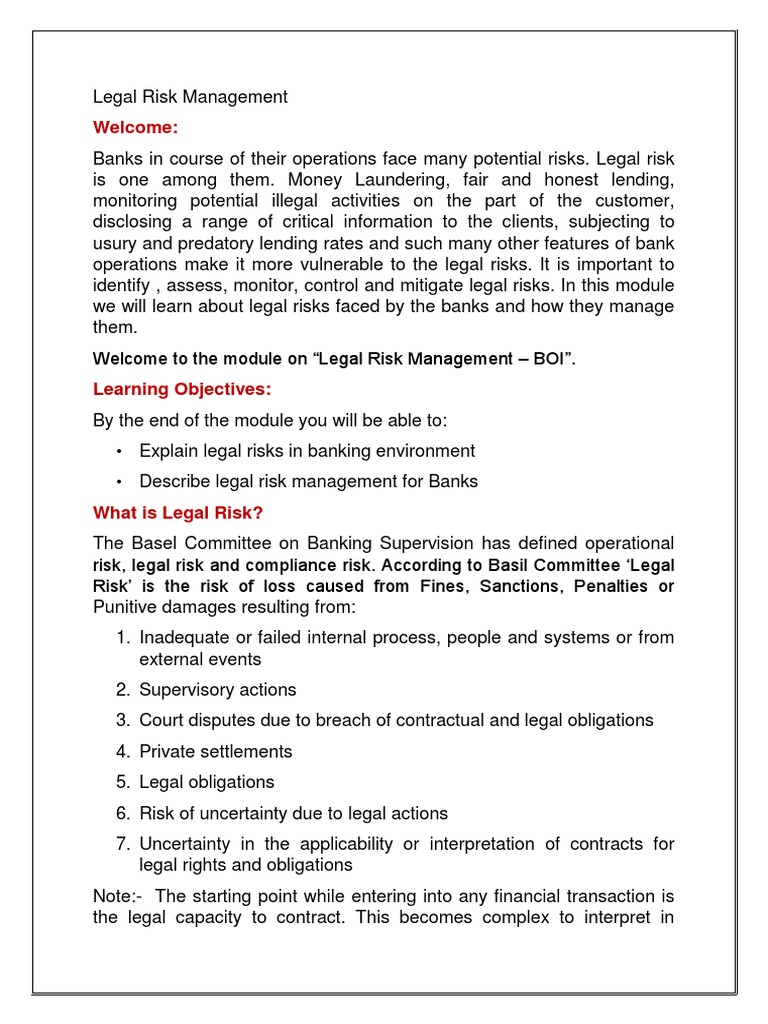 Legal Risk | PDF | Risk Management | Banks