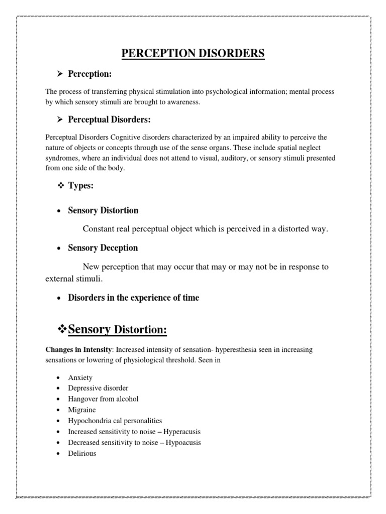 Perception Disorders | PDF | Hallucination | Illusion