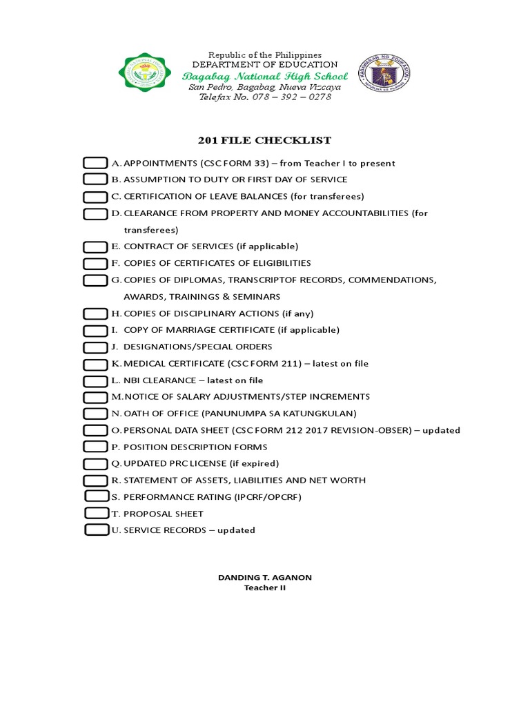 201 Files Checklist | PDF