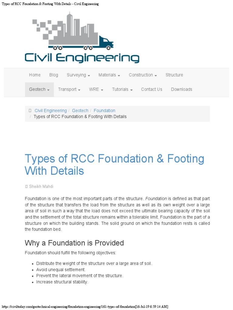 Types of RCC Foundation Footing With Details - Civil Engineering | PDF ...