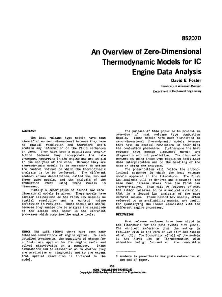 SAE, 1967an Overview of Zero-Dimensional Thermodynamic Models For IC ...