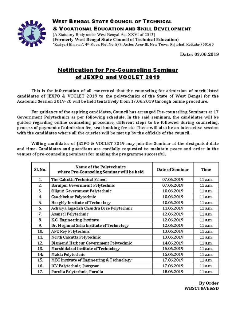 W B S C T & V E S D: (Formerly West Bengal State Council of Technical ...