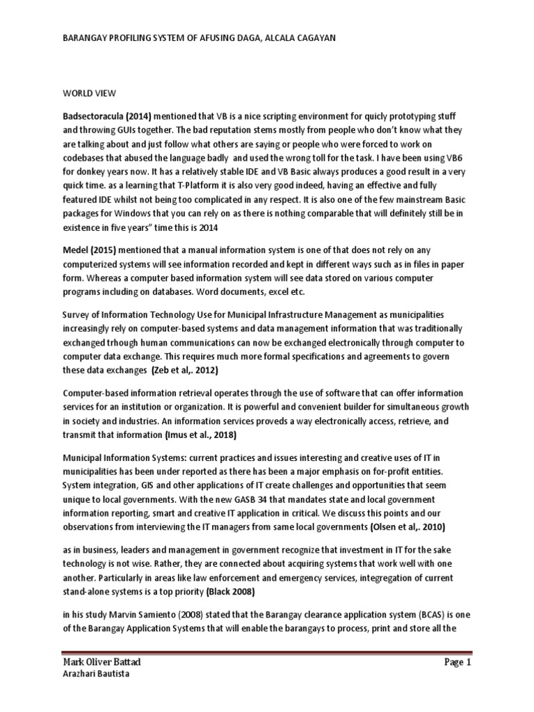Computerized Barangay Profiling System: A Case Study of Afusing Daga ...