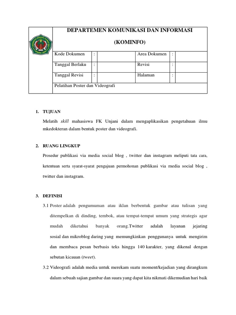 SOP Pelatihan Poster Dan Videografi | PDF