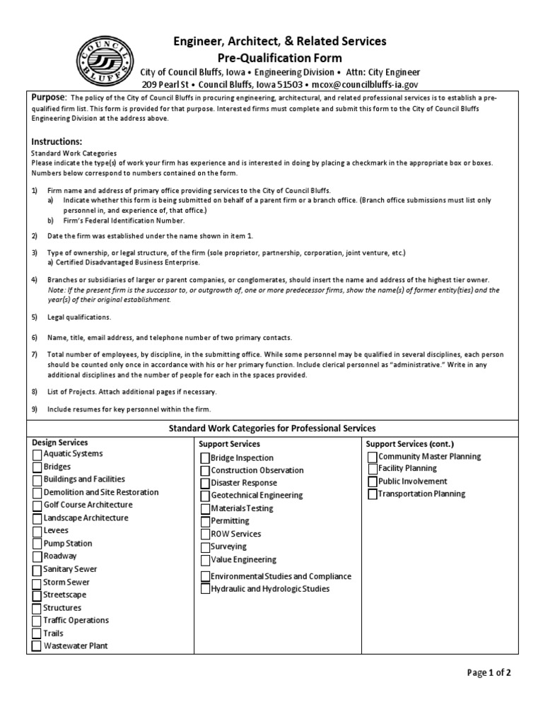 Engineer Pre-Qualification Form | PDF | Sanitary Sewer | Engineering