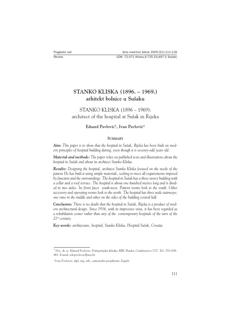 STANKO KLISKA (1896. - 1969.) Arhitekt Bolnice U Su (Aku | PDF | Economic Sectors | Engineering