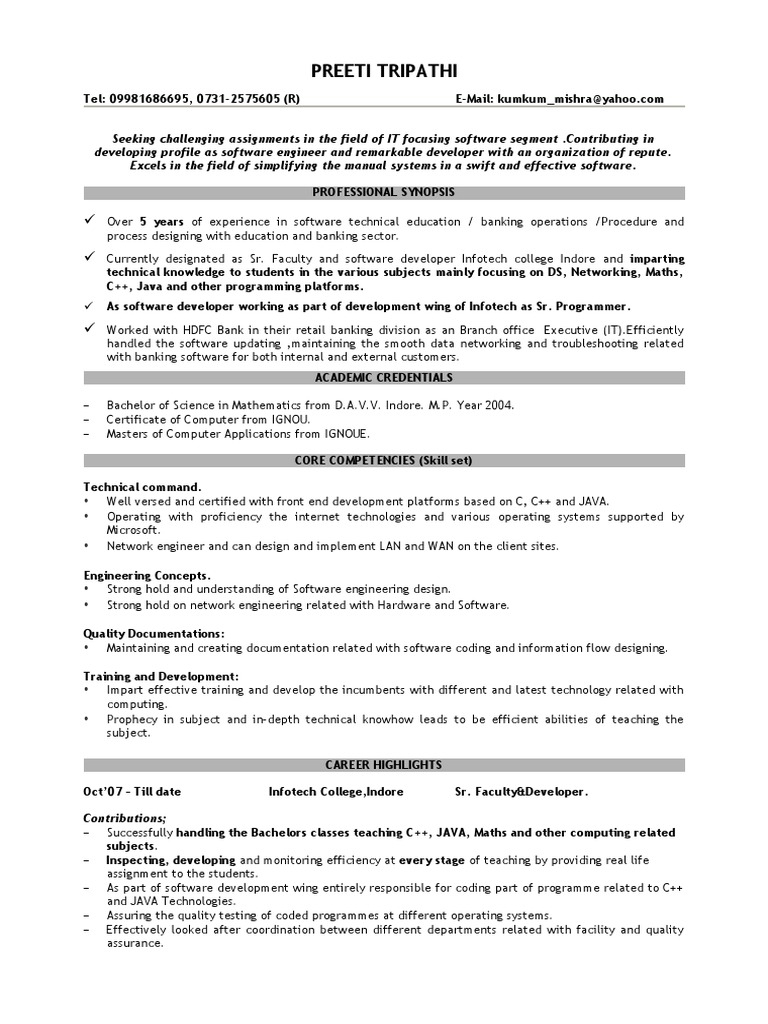 Resume Preeti Tripathi | PDF | Programmer | Software