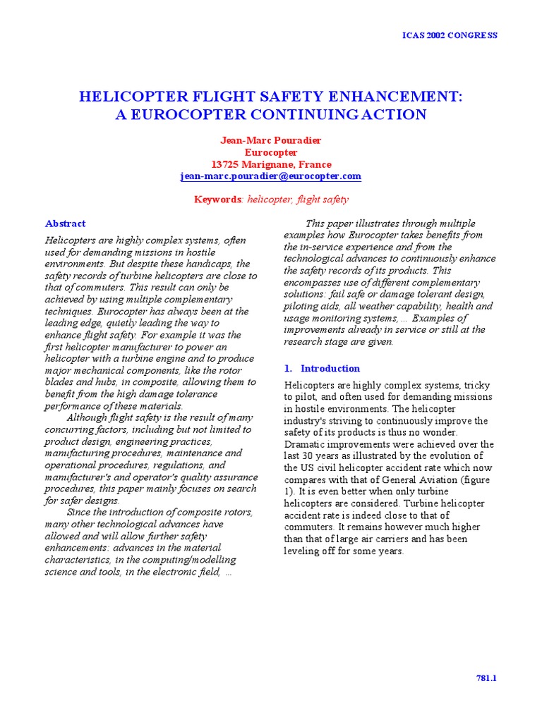 Helicopter Flight Safety Enhancement: A Eurocopter Continuing Action ...