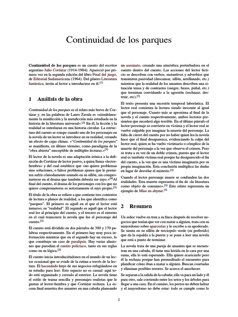 Continuidad de Los Parques Analisis | PDF | Cuentos | Literatura en español