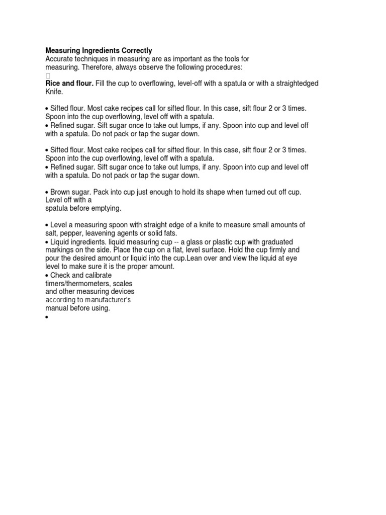 Accurate Ingredient Measurement Techniques | PDF | Cooking, Food & Wine ...