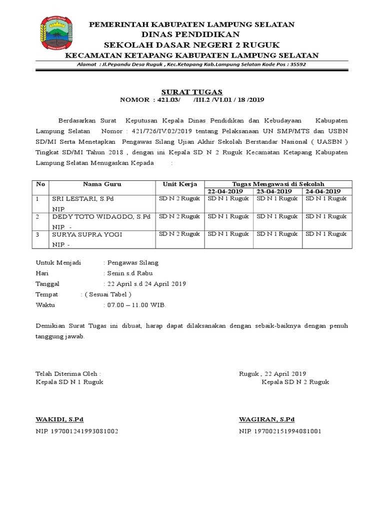 SK Pengawas Silang 2019 | PDF