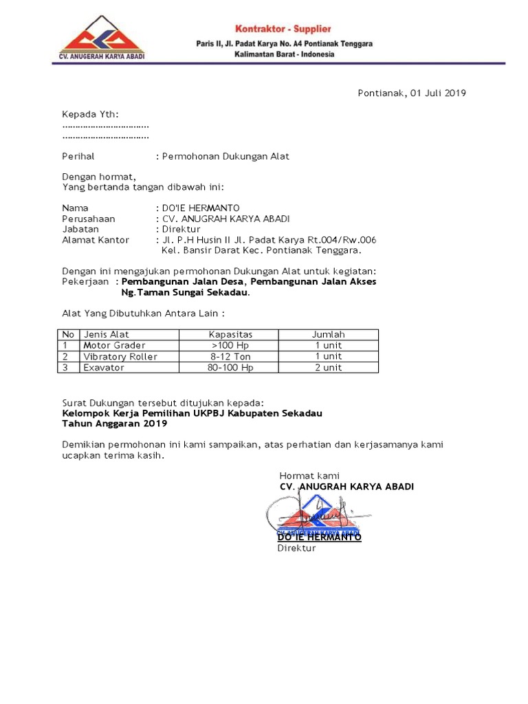 Contoh Surat Duk Alat | PDF