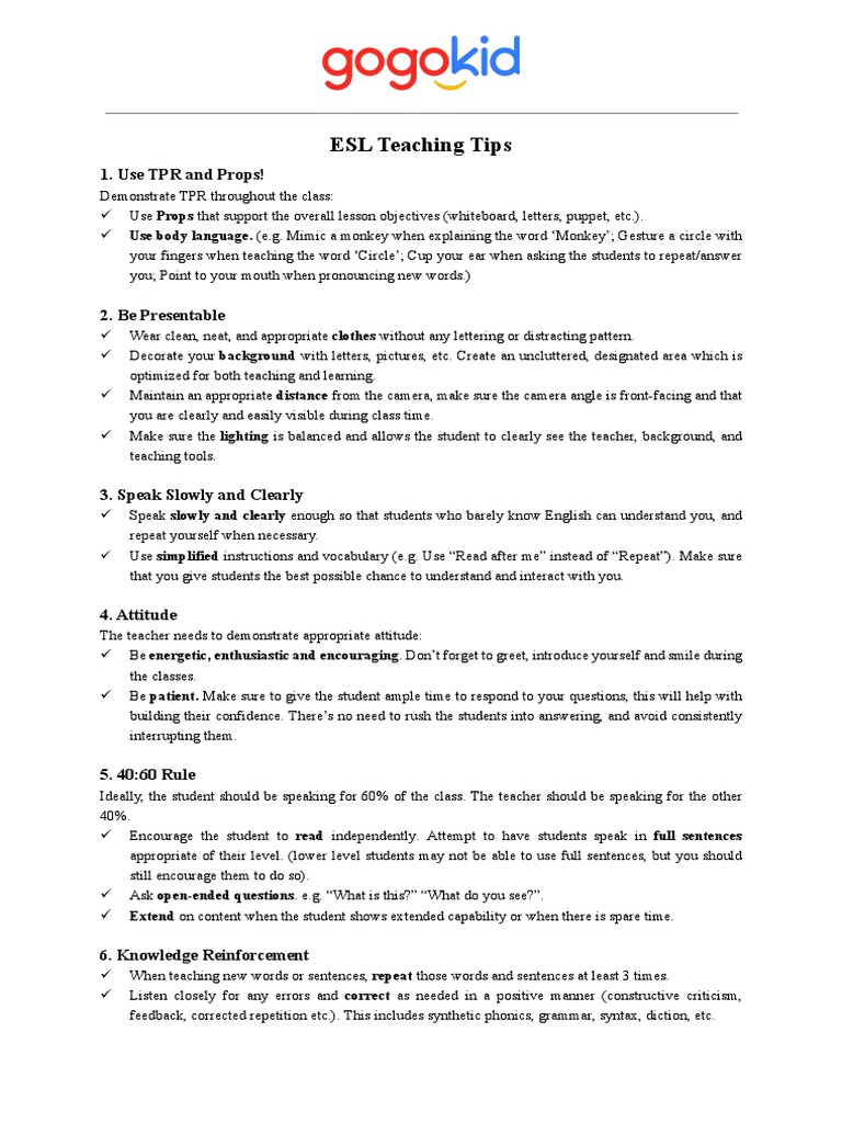 ESL Teaching Tips for Effective Classes | PDF | Phonics | English Language