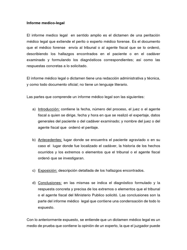 Informe Médico Legal y Laboral | PDF | Testigo experto | Jurisprudencia ...