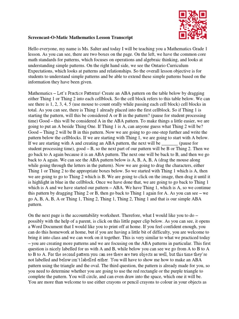 Screencast Math Lesson Transcript | PDF | Common Core State Standards ...