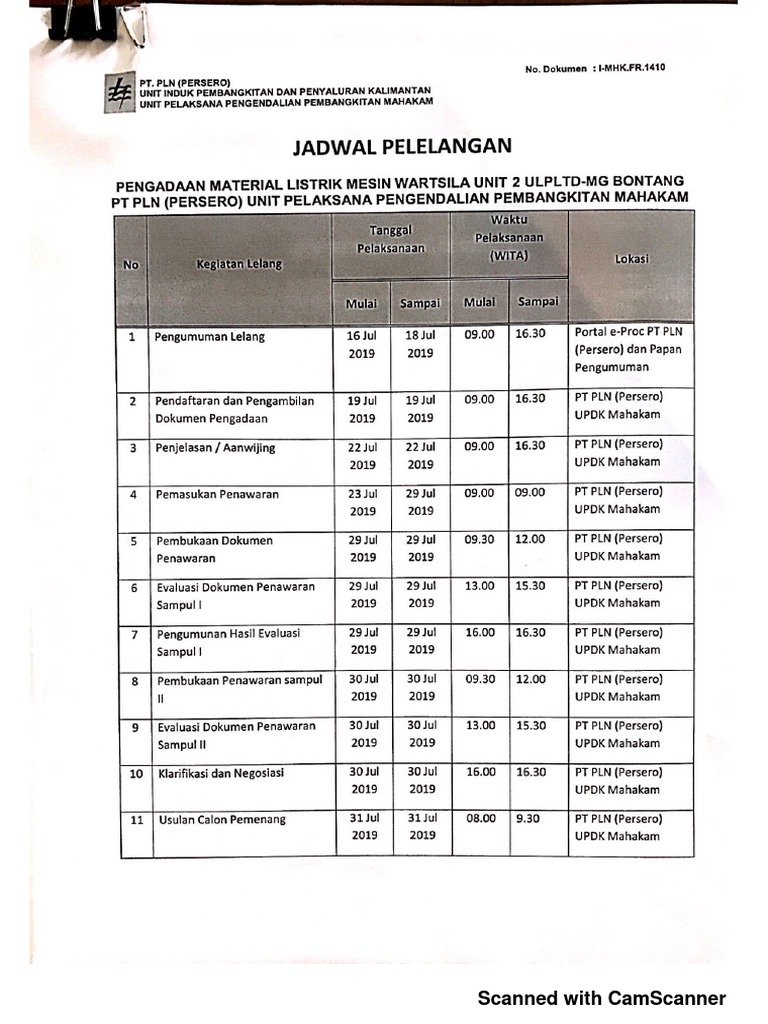 Tender PLN Samarinda - 2019072095100 PM | PDF