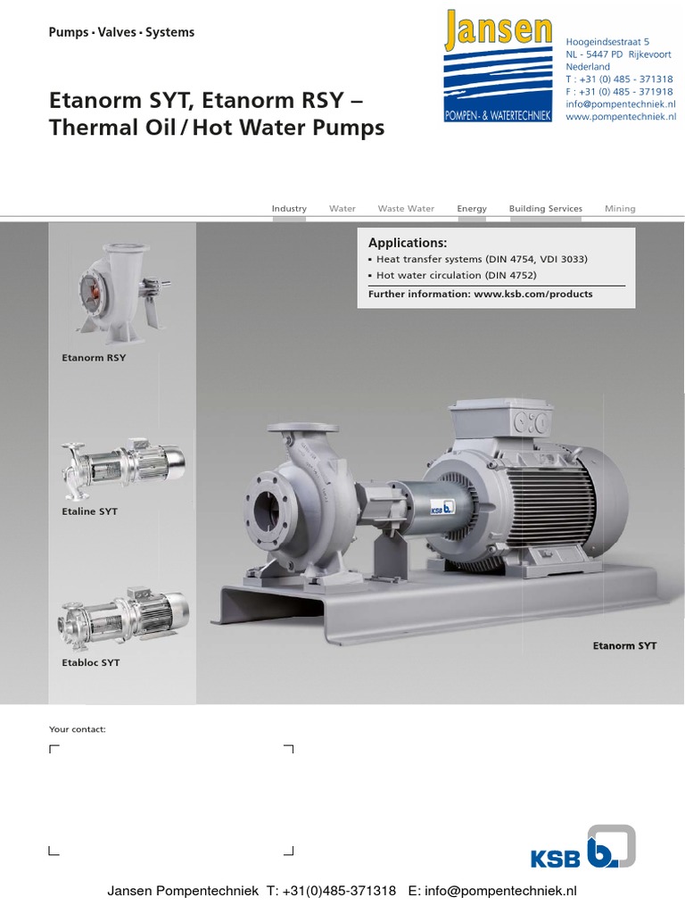 1355 Brochure Etanorm SYT RSY | PDF | Water Heating | Pump