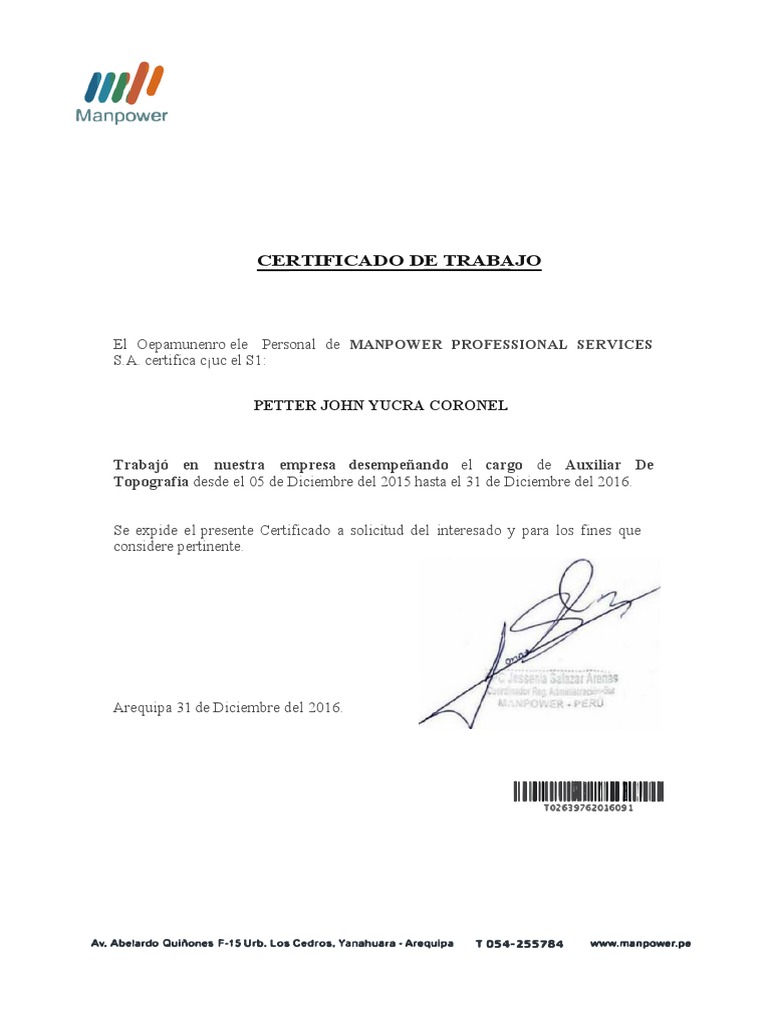 Cert. Man Power | PDF