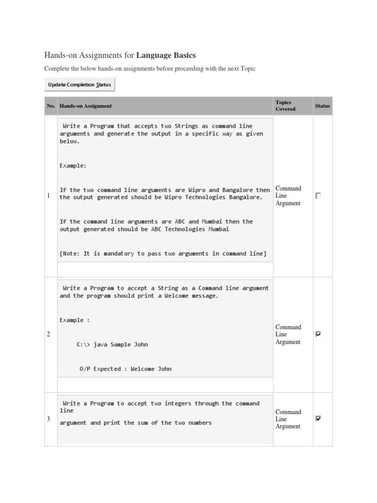 Hands-On Assignments For Language Basics: Complete The Below Hands-On ...