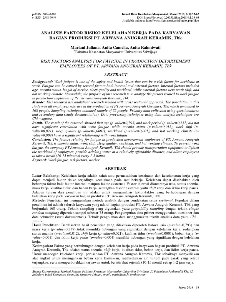 Jurnal Artikel Kelelahan Kerja | PDF | Evaluation Methods | Research Methods