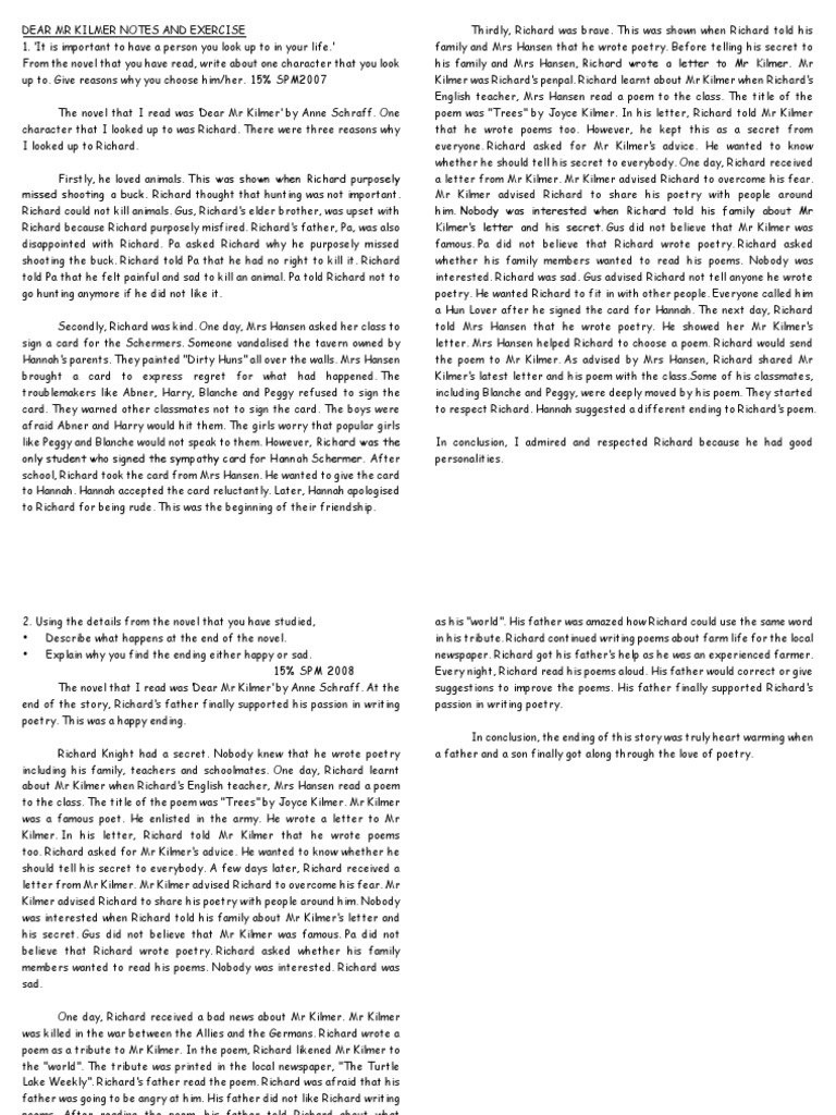 Dear MR Kilmer Notes and Exercise | PDF