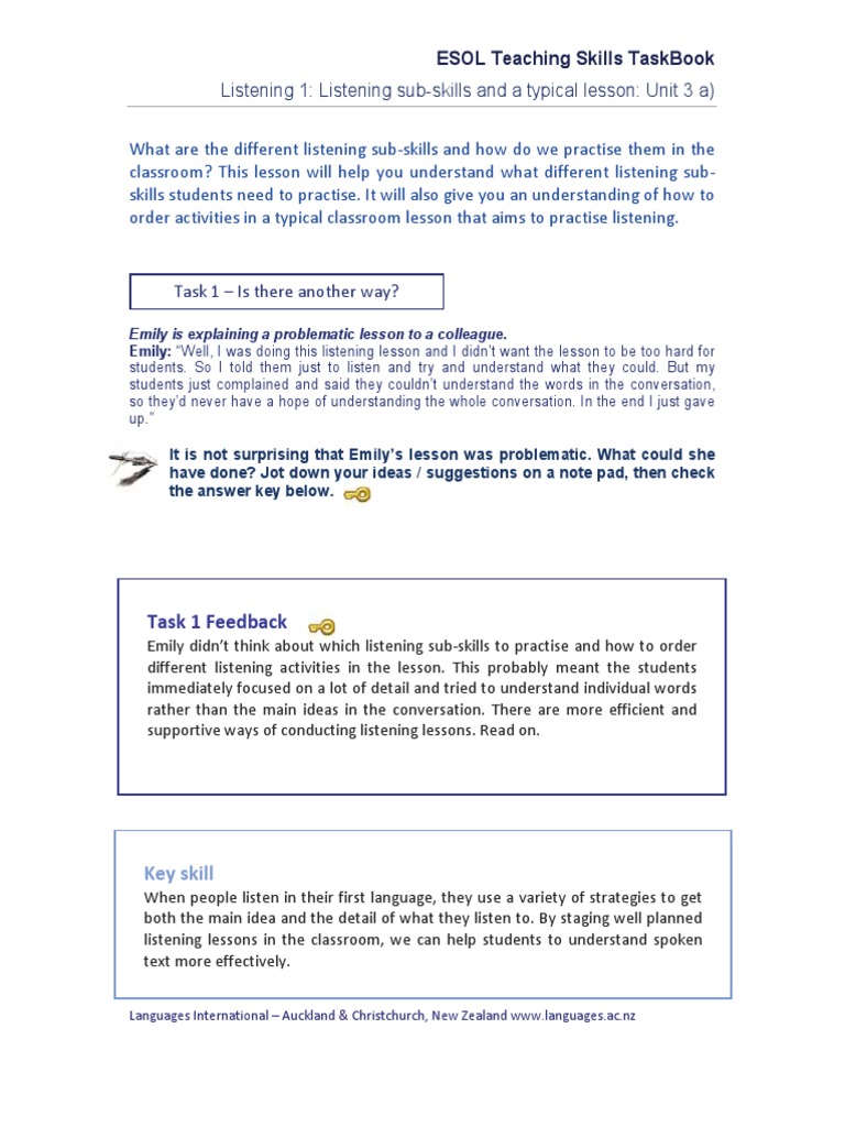 Listening Sub-skills in ESOL Teaching | PDF | Business