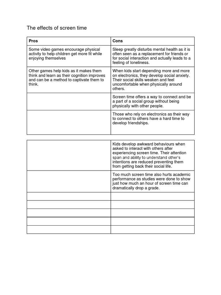 Screen Time: Pros and Cons for Kids | PDF | Wellness | Science ...