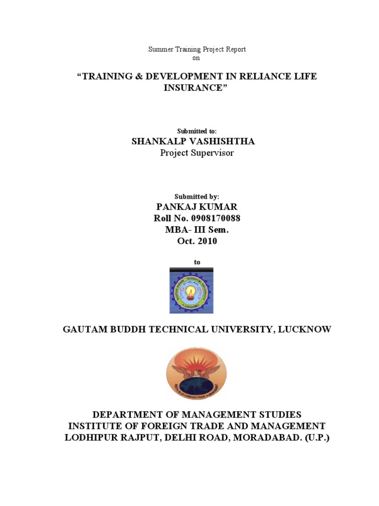 Project Supervisor: Summer Training Project Report On | PDF | Master Of ...