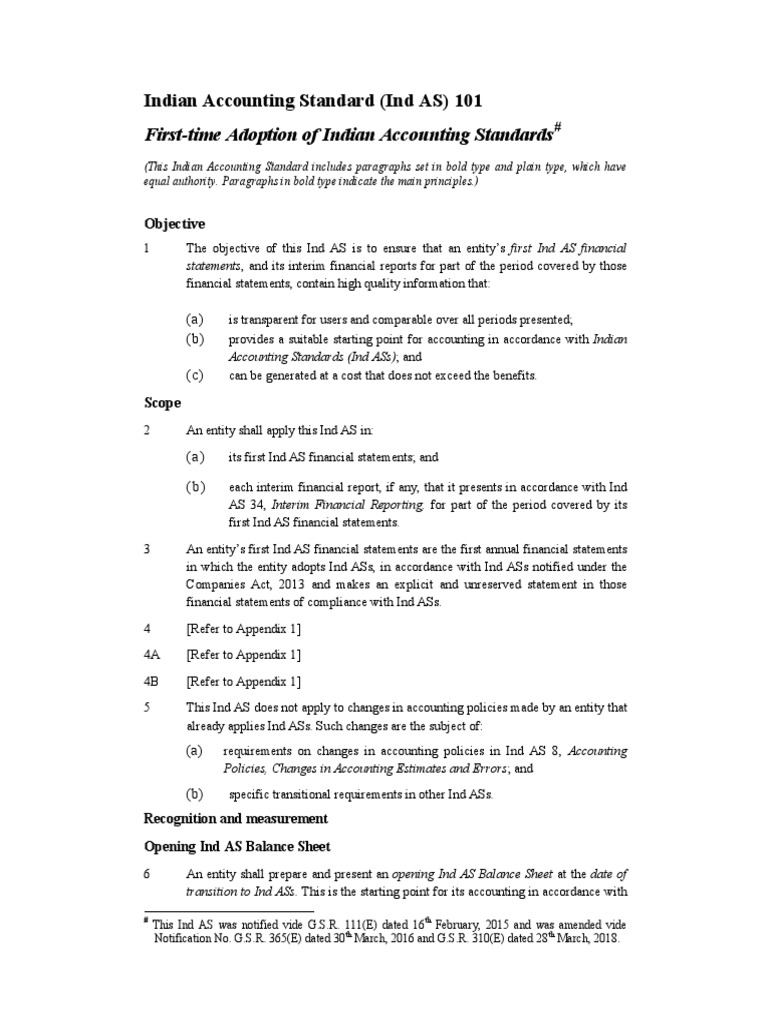 First-Time Adoption of Indian Accounting Standards | PDF | Goodwill ...