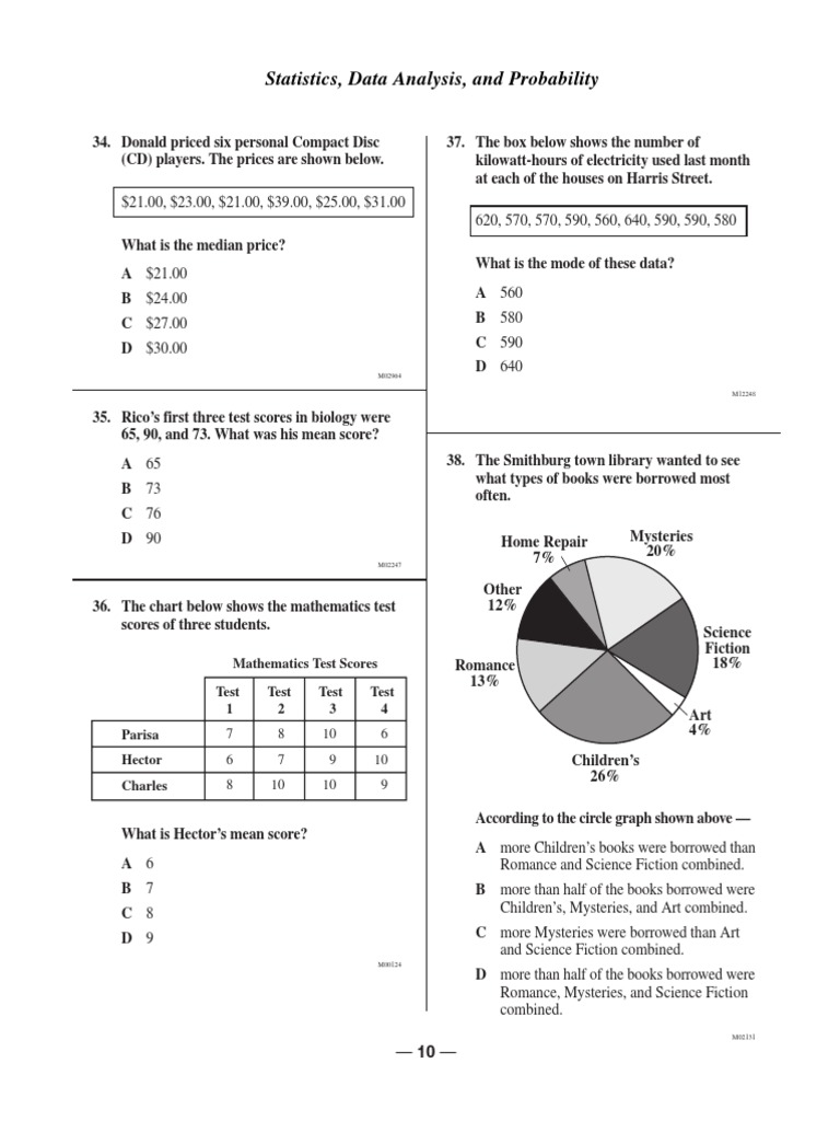 Statistics, Data Analysis, and Probability: Mathematics Test Scores ...