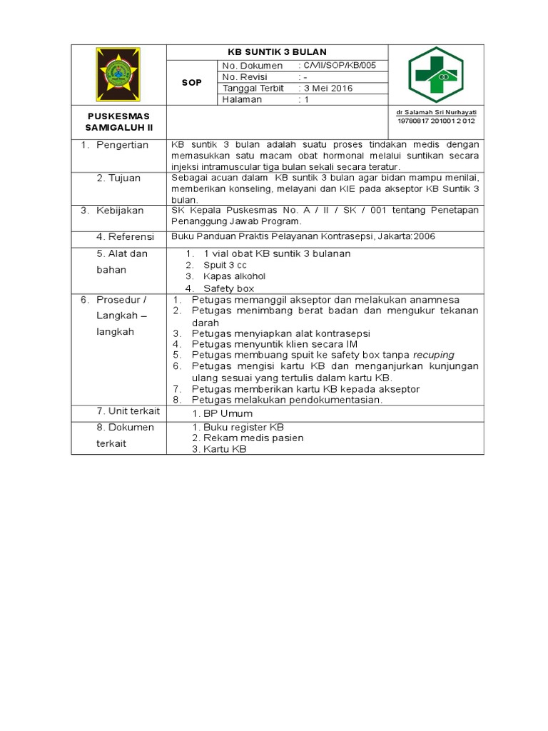 Prosedur KB Suntik 3 Bulan di Puskesmas | PDF