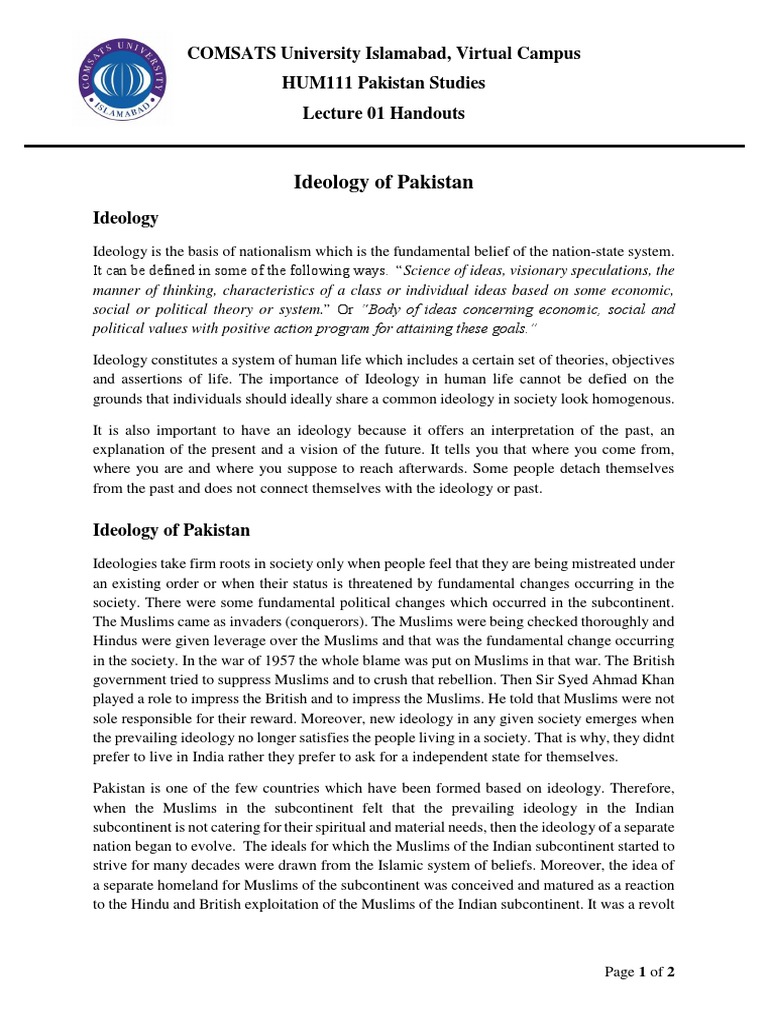 HUM111 Handouts Lecture01 PDF | PDF | Two Nation Theory | Ideologies HUM111 Handouts Lecture01 PDF | PDF | Two Nation Theory | Ideologies