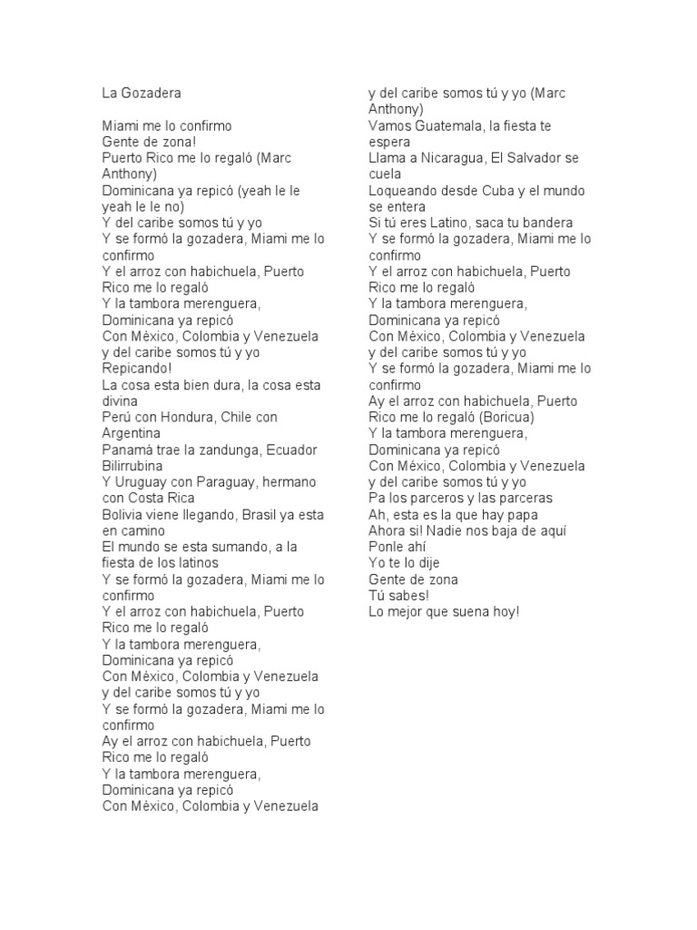 Letra La Gozadera | PDF