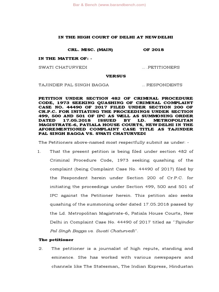 Quashing Defamation Petition | PDF | Defamation | Complaint