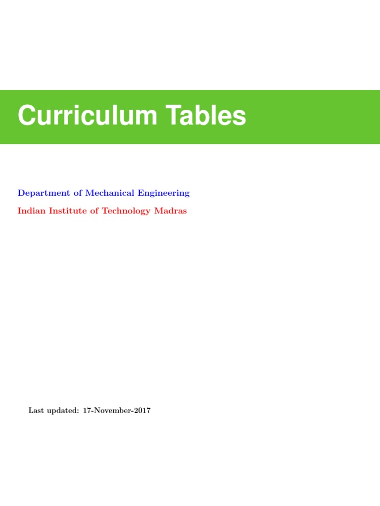 Curriculum Tables: Department of Mechanical Engineering | PDF ...