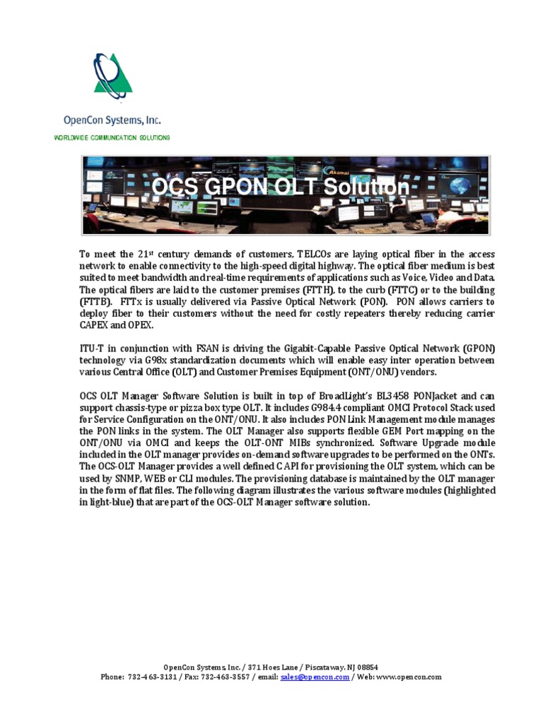 OCS OLT Manager Datasheet | PDF | Fiber To The X | Telecommunications