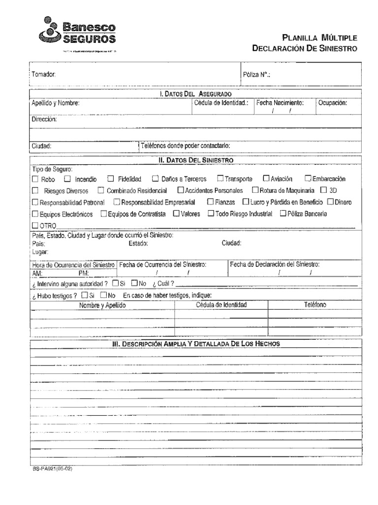 Declaración de Siniestro | PDF
