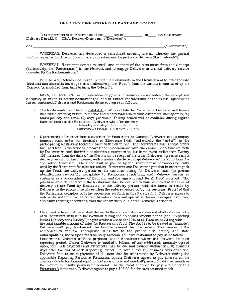 Delivery Dine and Restaurant Agreement 07 | PDF | Liability Insurance ...