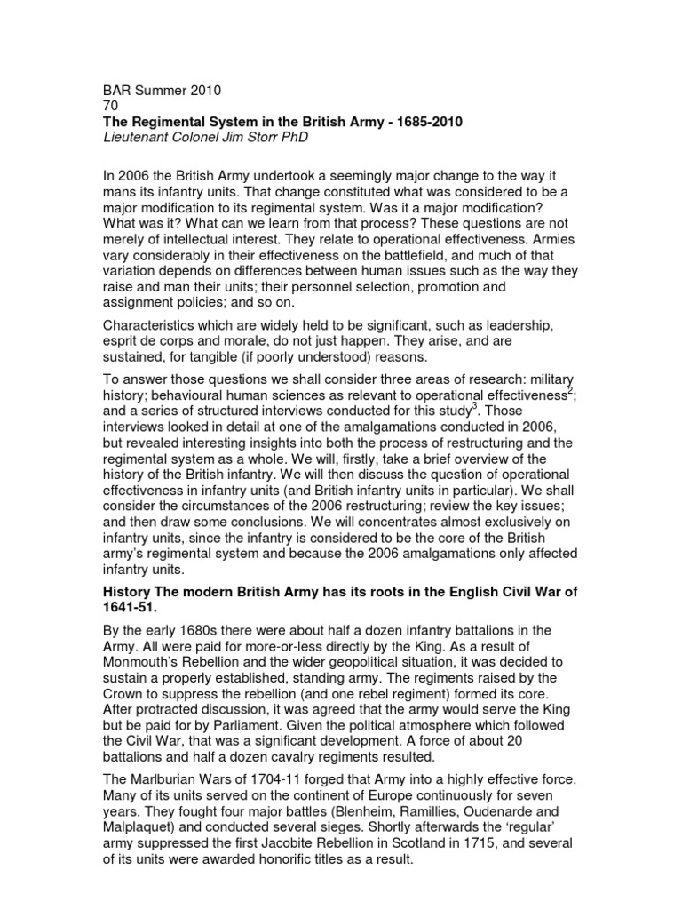 The Regimental System in The British Army - 1685-2010 | PDF | Regiment ...