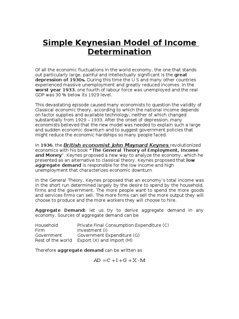 Keynesian Income Determination Model | PDF | Aggregate Demand | Economics