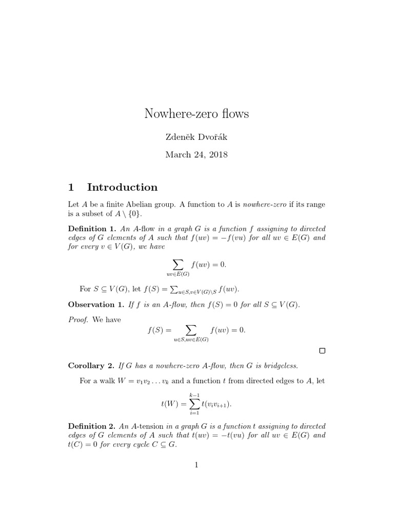 Nowhere-Zero Flows: Zden Ek Dvo R Ak March 24, 2018 | Download Free PDF | Theoretical Computer ...
