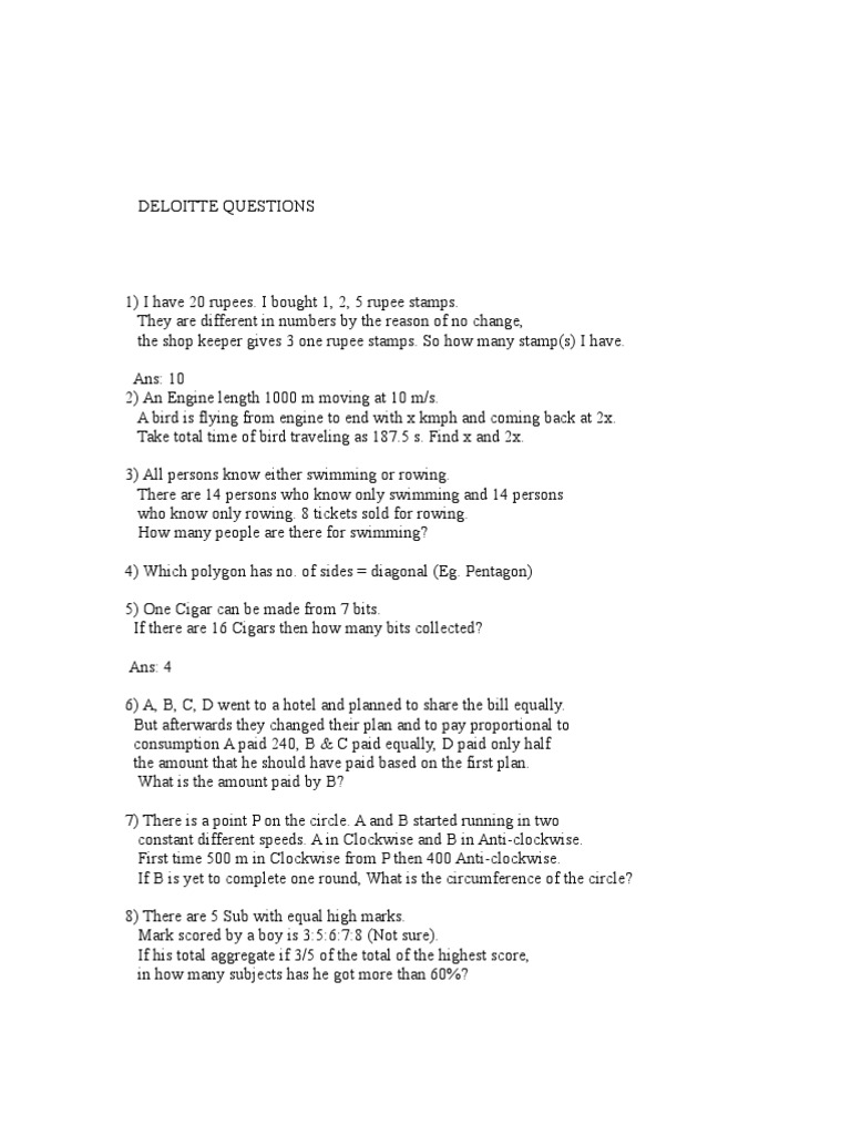Deloitte Aptitude Test Questions | PDF | Teaching Methods & Materials