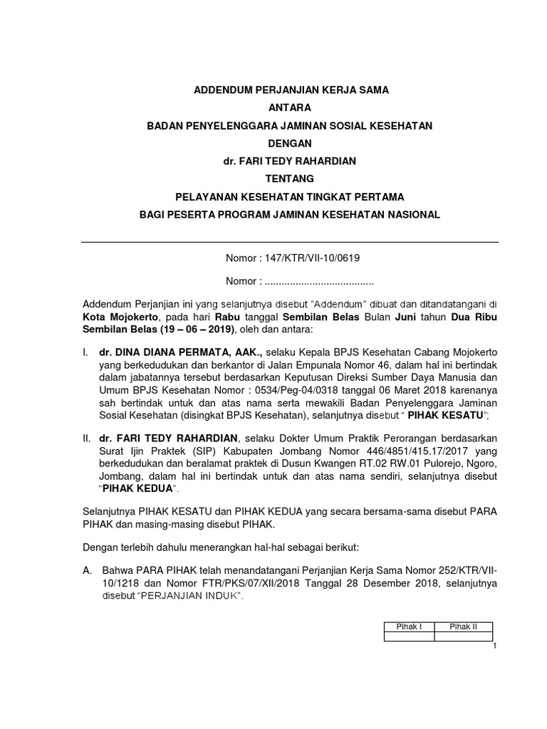 Contoh Perjanjian Kerjasama Bpjs | PDF