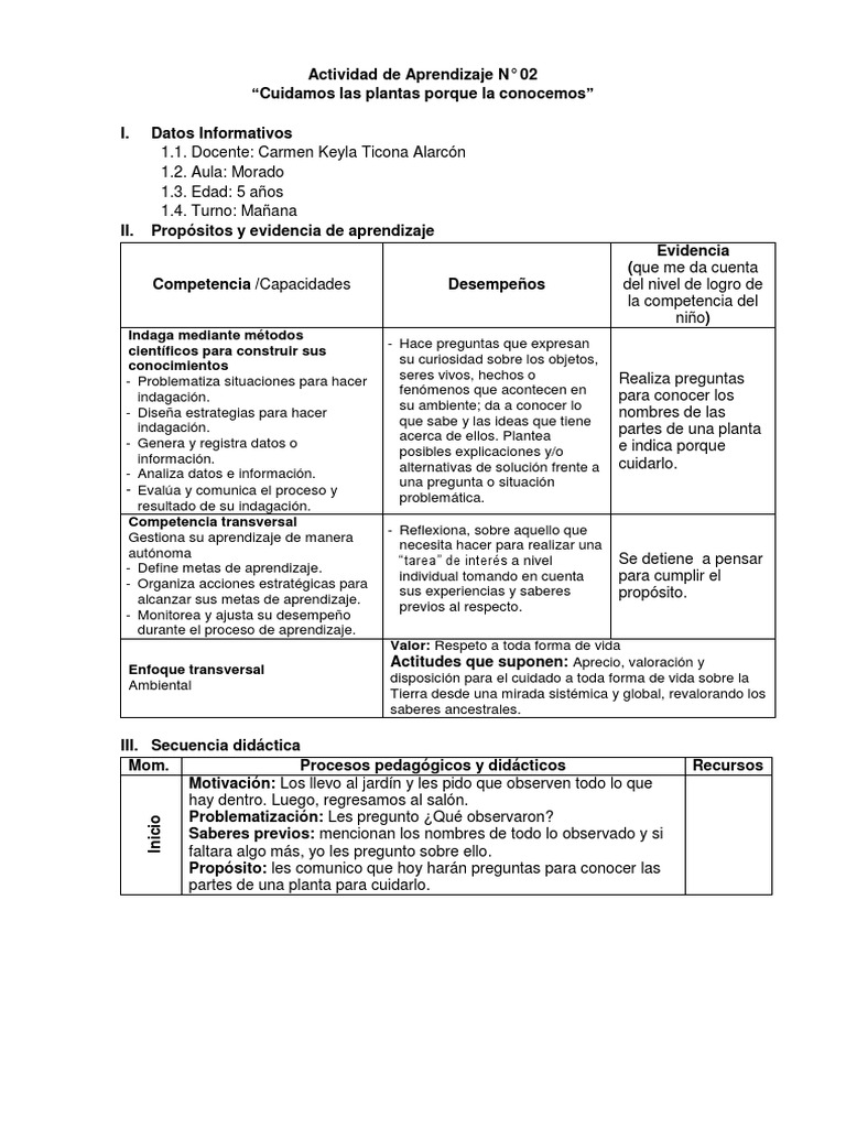 Actividad de Aprendizaje - Cuidamos Las Plantas | PDF | Plantas ...