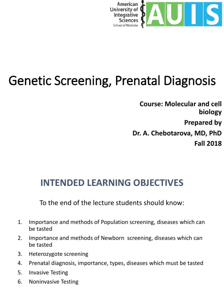 Genetic Screening, Prenatal Diagnosis | PDF | Genetic Disorder ...