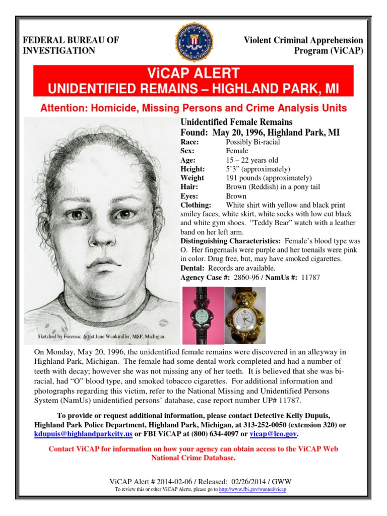 Highland Park Jane Doe ViCAP Alert | PDF | Criminology | Deviance ...