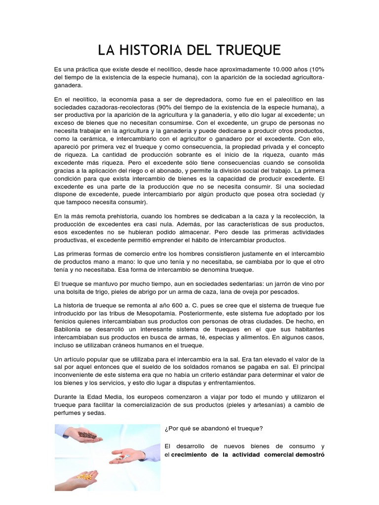 Historia Del Trueque, Ejemplos y Definición | PDF | Permuta | Monedas