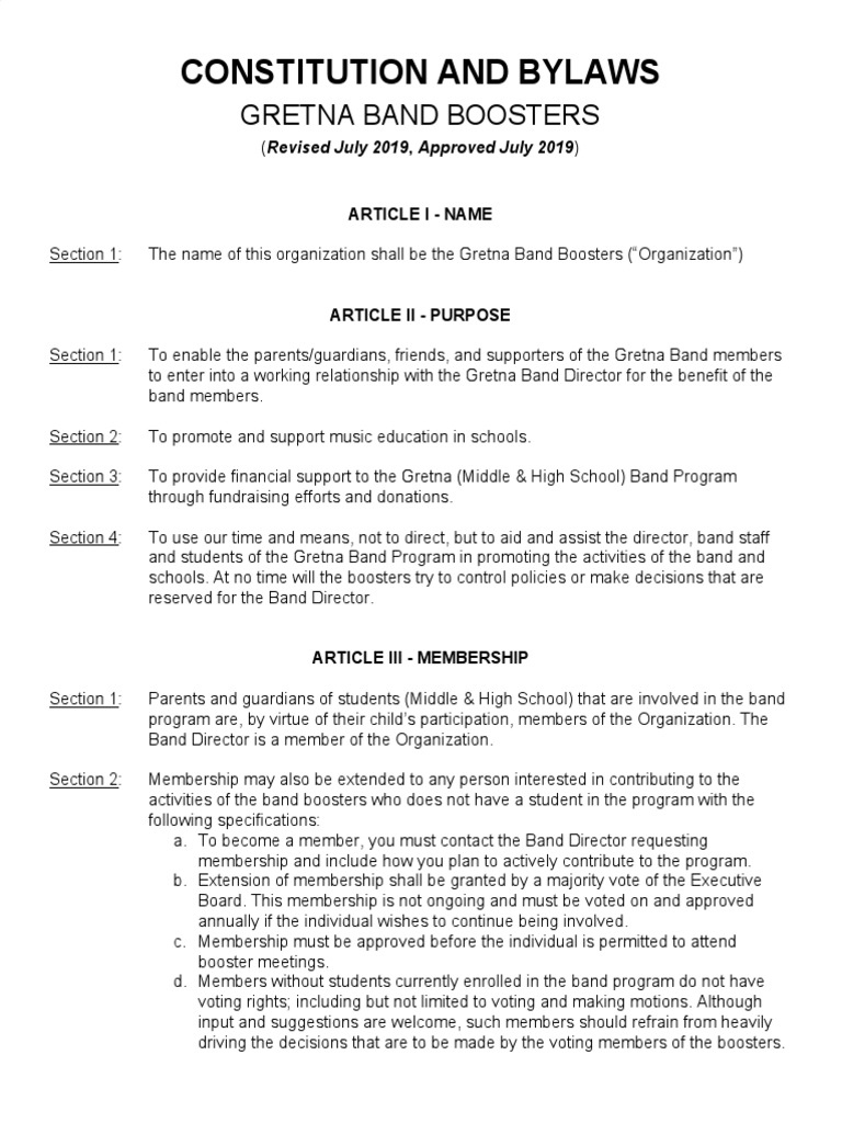 Gretna Band Boosters - 2019 Bylaws Final Version | PDF | Board Of ...